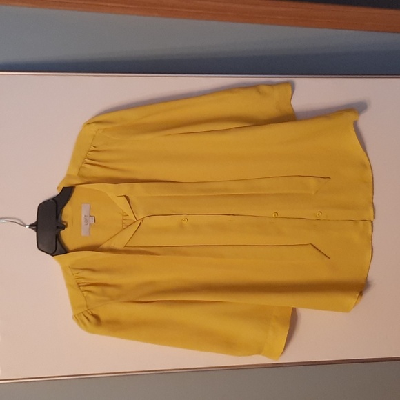 LOFT | Tops | 34 Sleeve Yellow Blouse With Tie At Neck | Poshmark